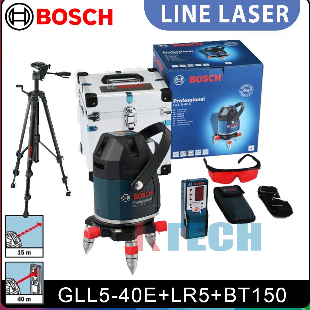 BOSCH GLL5-40E+LR5+BT150-5/8 ELECTRONIC LINE LASER LEVEL + LR5 LASER ...