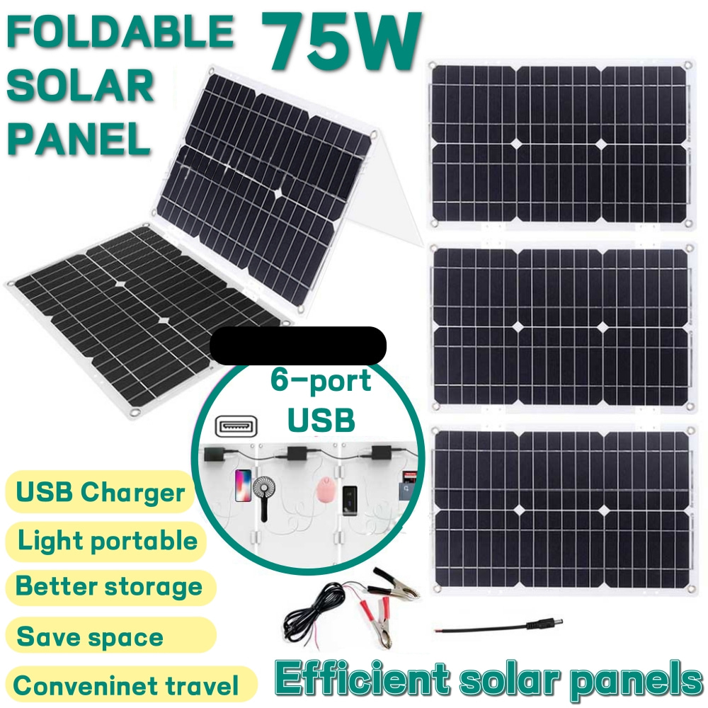 JUXING 75W 12V single crystal solar panel with 6 USB ports, suitable ...