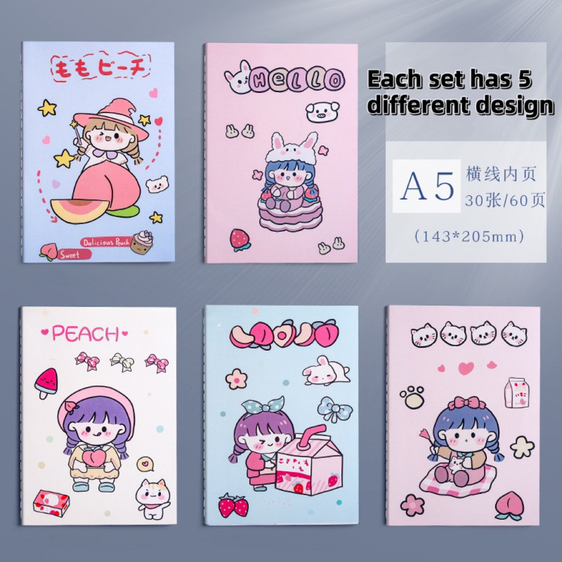 (Set of 5)A5 Diary Book Planner Cute Diary Book Journal Notebook ...