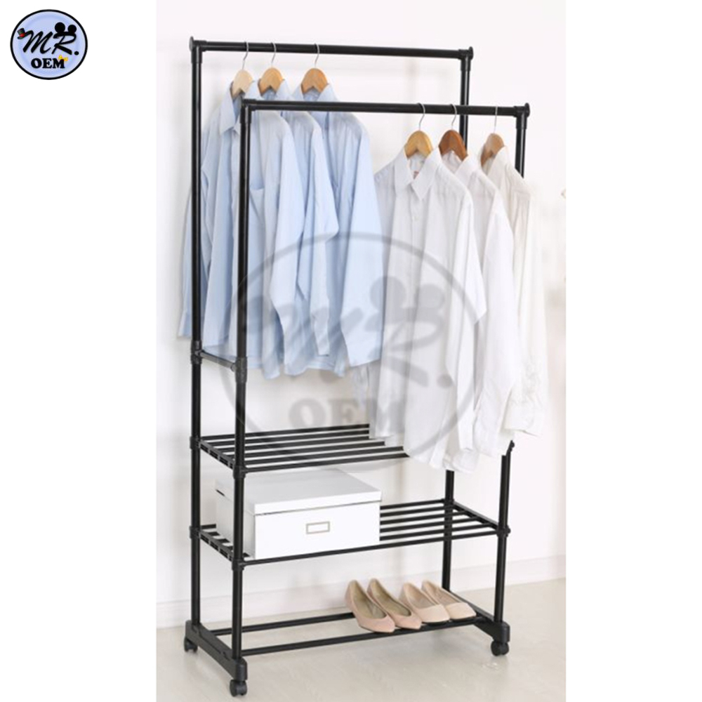 MR OEM Double Pole Garment Cloth Hanger and Shoe Rack Shoe Holder Black ...