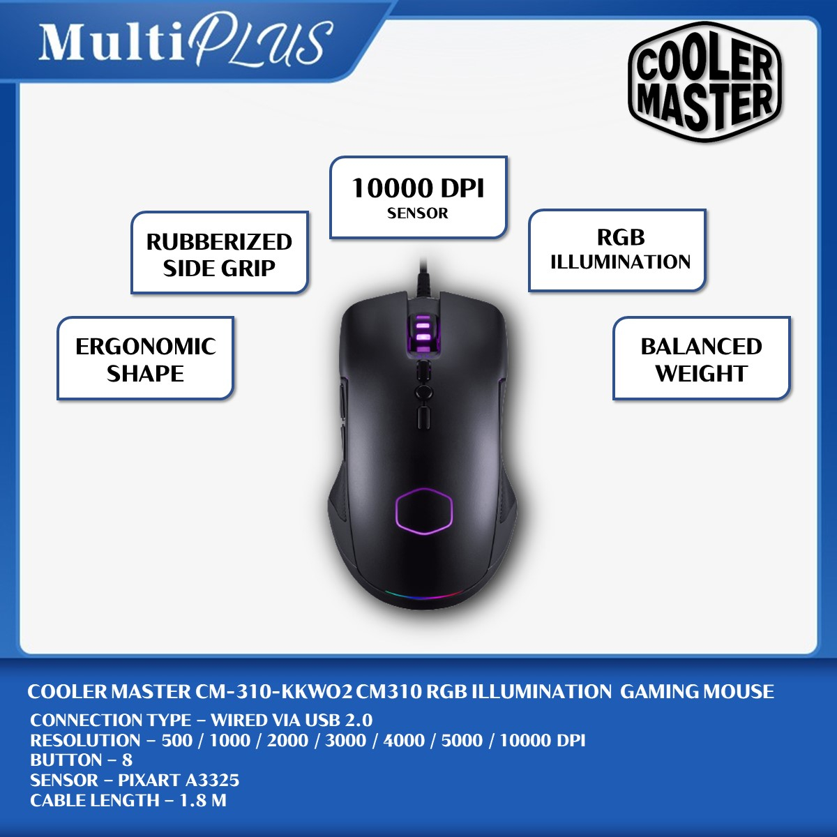 COOLER MASTER CM-310-KKWO2 CM310 RGB ILLUMINATION GAMING MOUSE | Shopee ...