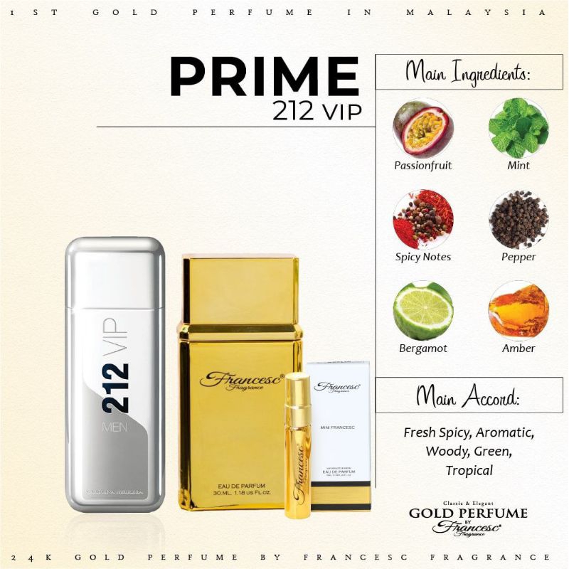 24k Gold Perfume Prime - 212vip/Tahan 12jam/FREE MINI TESTER | Shopee ...