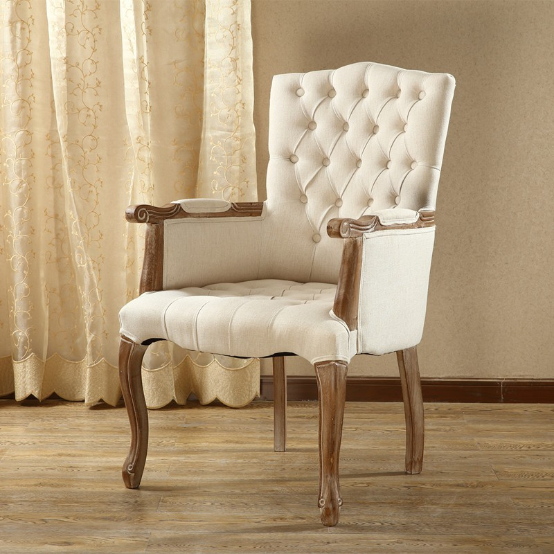 European-style solid wood armrest backrest chair single retro home ...