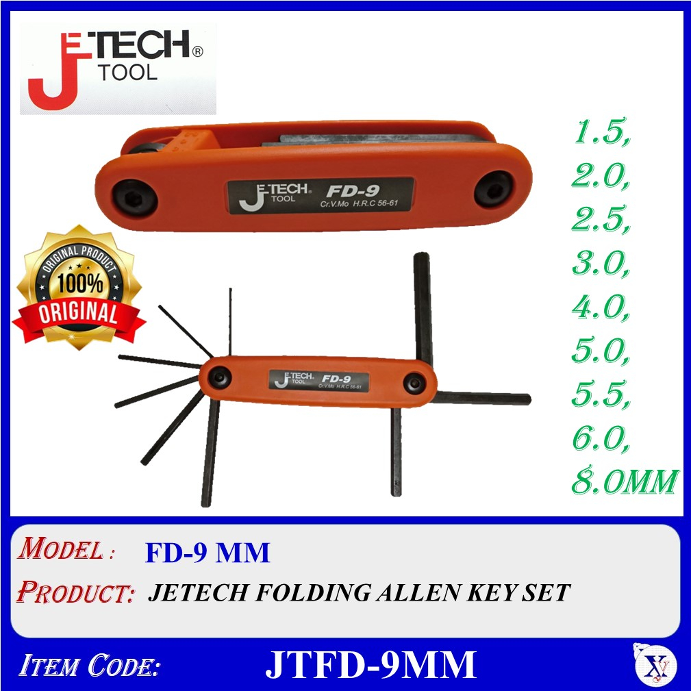 JTFD-9IN (FD-9IN) / JTFD-9MM (FD-9 MM) JETECH FOLDING ALLEN KEY SET ...