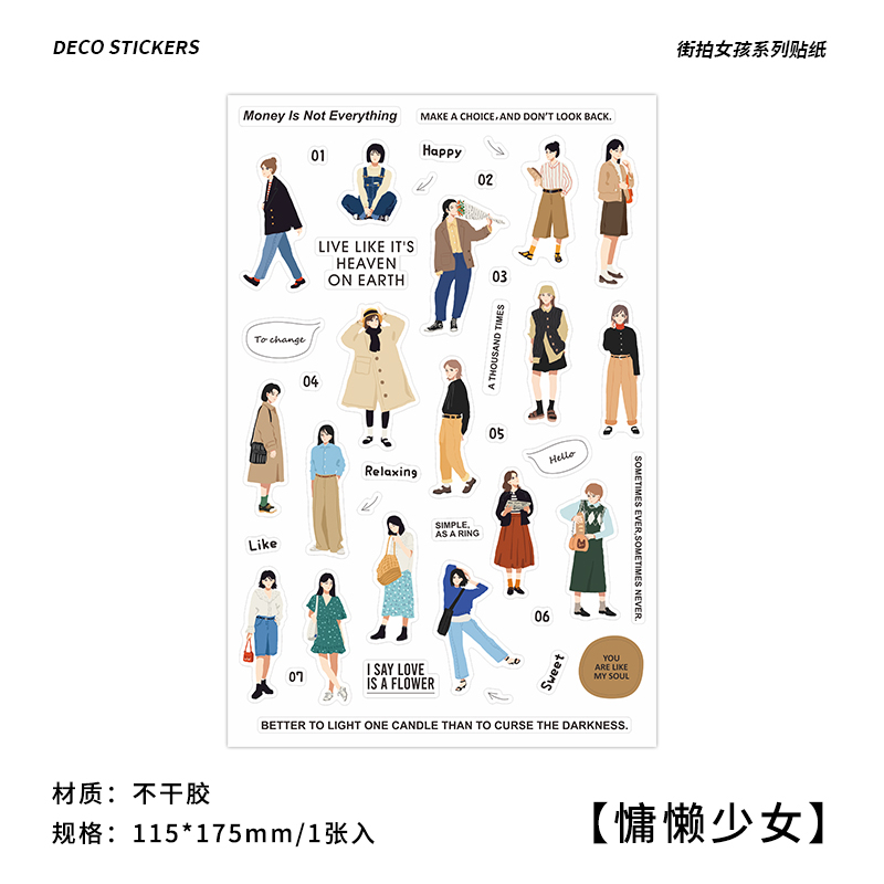 WhiteSpace 1pcs Street Girl OOTD Stickers Cartoon Character Handbook ...