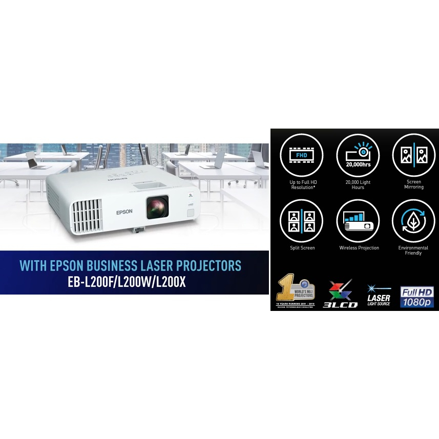 Epson EB-L200F Full HD Standard-Throw Laser Projector with Built-in ...