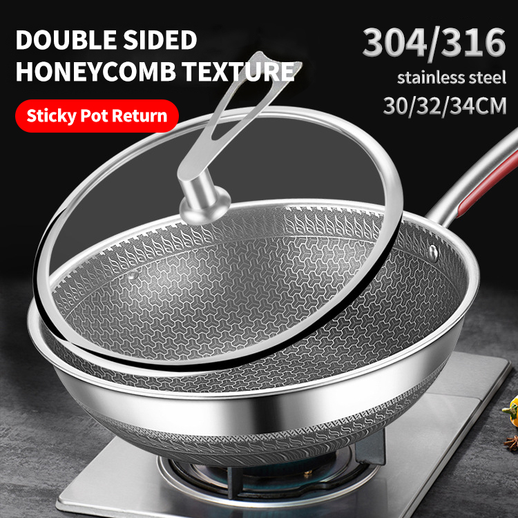 304/316 non stick pan double-sided honeycomb frying pan stainless steel frying pan induction ...