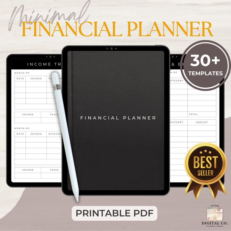 UNDATED Digital Financial Planner Simple Minimalist Income Expenses ...