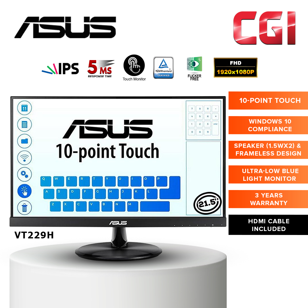 Asus 21.5" VT229H 5ms FHD IPS Touch Monitor with Built in Speaker ...