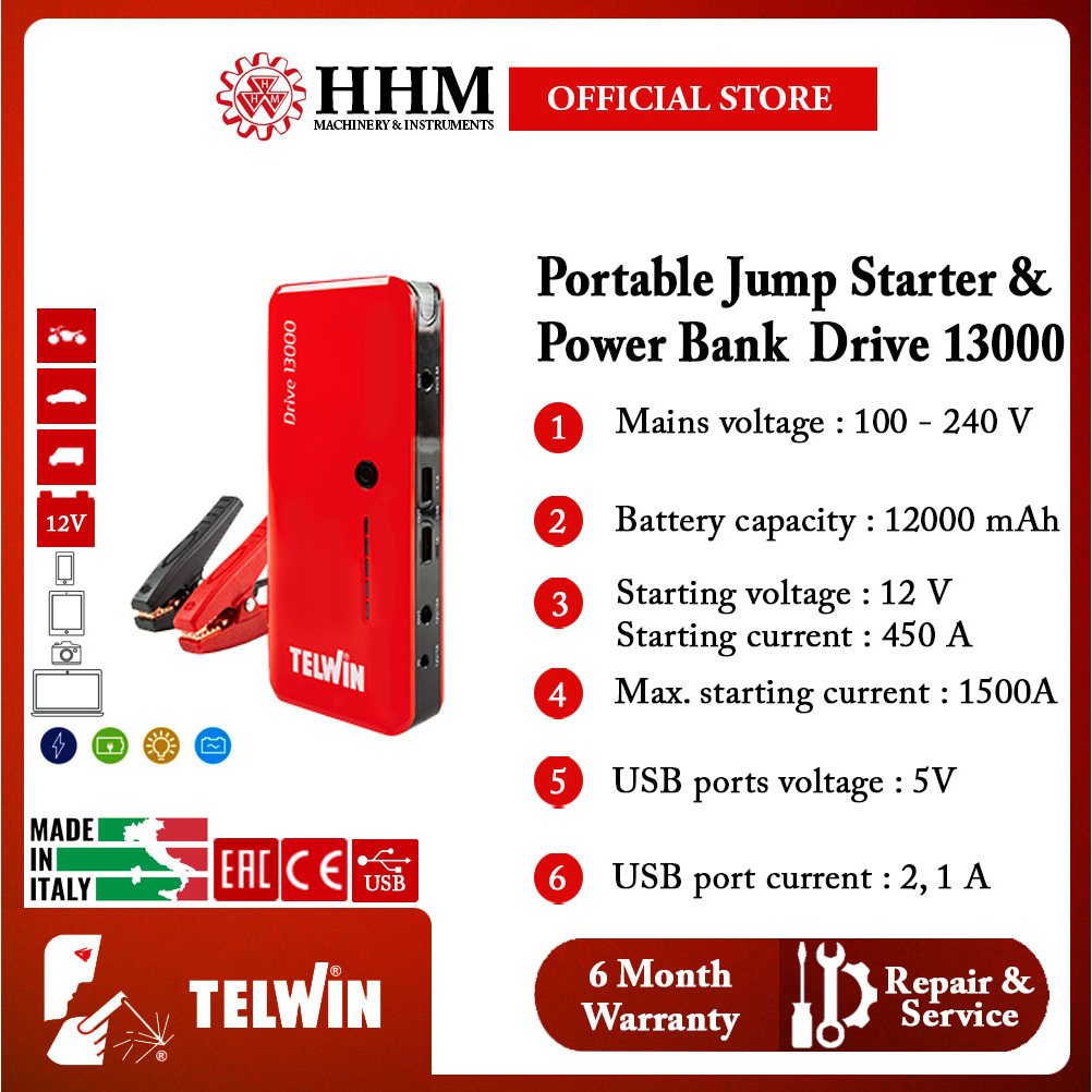 𝐓𝐄𝐋𝐖𝐈𝐍 Portable Jump Starter and Power Bank - 12 V / 12000 mAh (Drive ...
