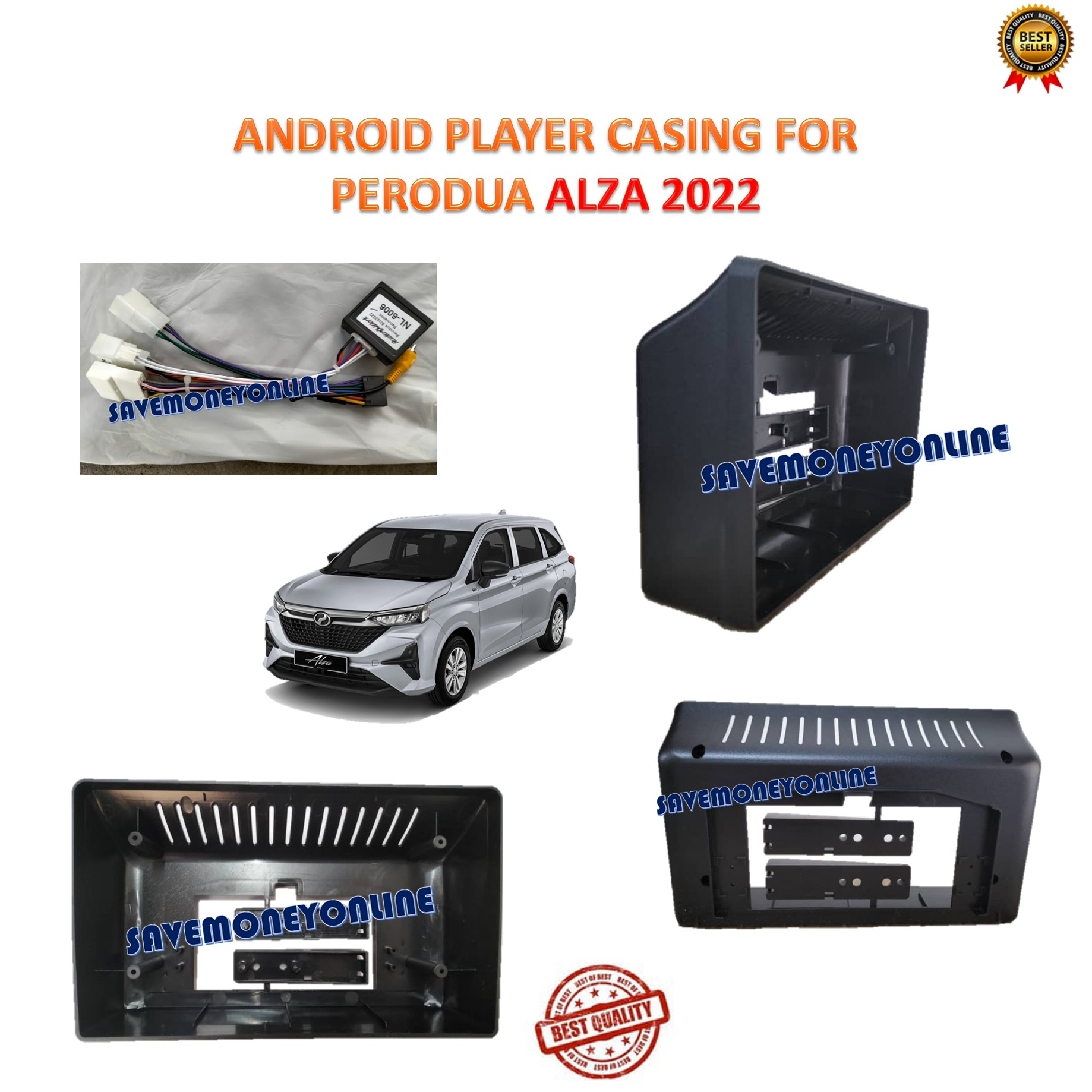 ANDROID PLAYER CASING (THICK) 10 INCH FOR PERODUA ALZA 2022 WITH SOCKET ...