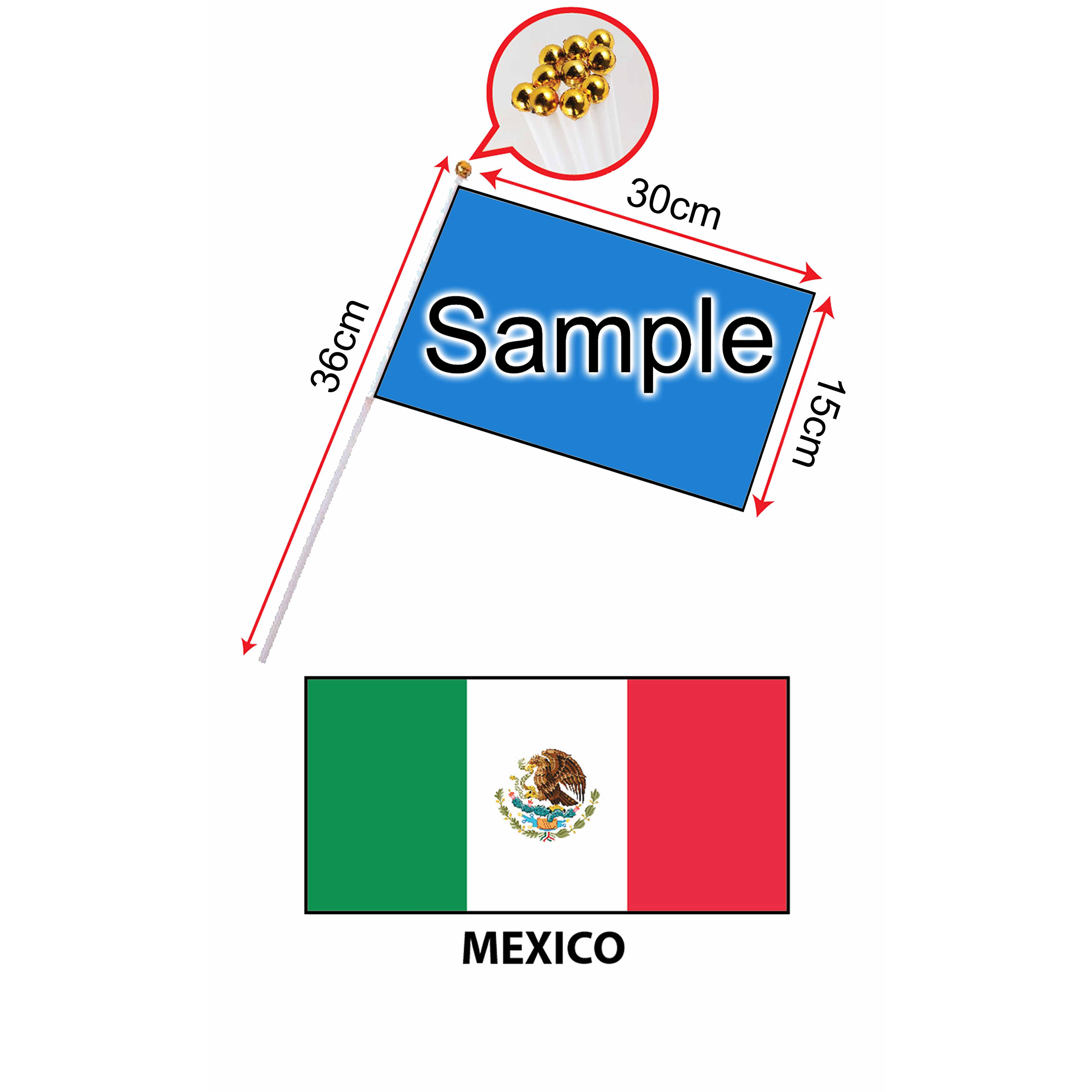 Mexico Hand Flag With Stick (15x30cm)/ Bendera Tangan Dunia Mexico ...