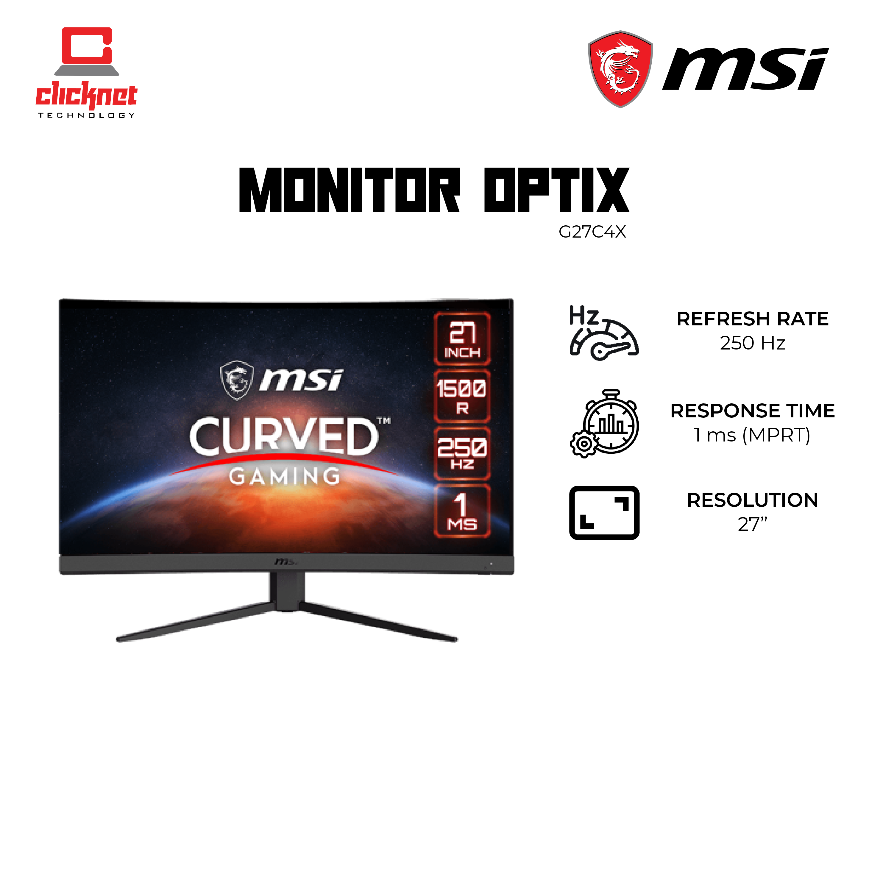 MSI OPTIX CURVED G27C4X 27” FHD VA 250Hz GAMING MONITOR/PEMANTAUAN ...