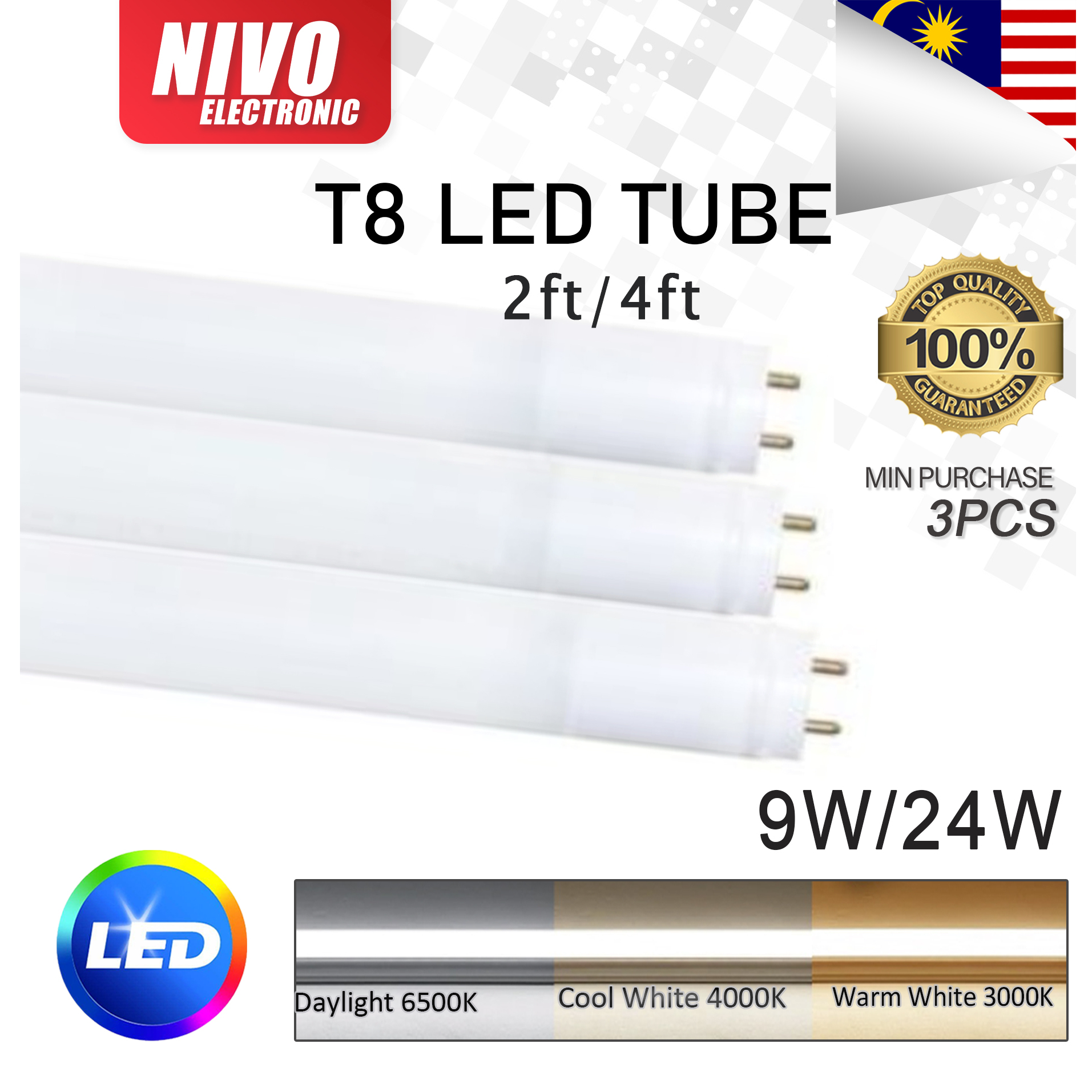 T8 LED Tube 9W 20W 2ft/4ft - 3000K Warm White / 6500K Daylight | Shopee Malaysia