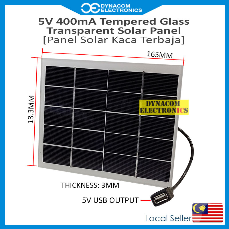 5V 400mA Tempered Glass Transparent Solar Panel with USB Port [Panel ...