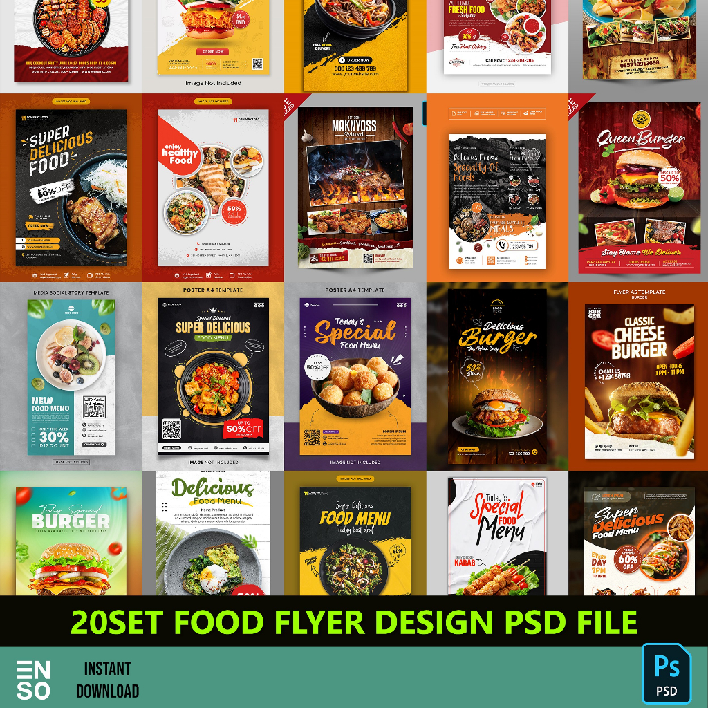 20 Set Restaurant Food Flyers Design Template PSD Files | High Quality ...