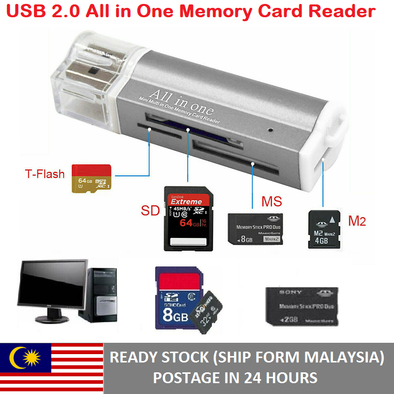 USB Memory Card Reader Adapter All In One for Micro SD MMC SDHC TF M2 ...