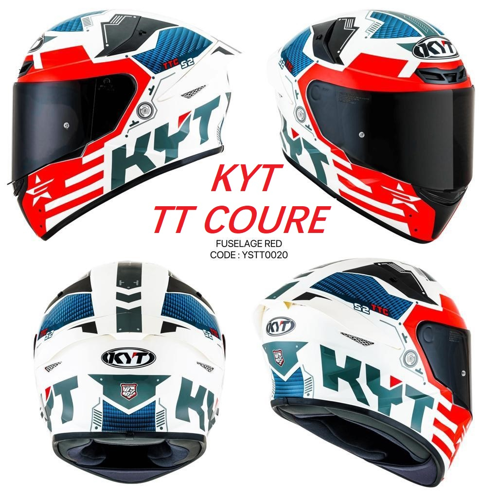 NEW 2023- KYT FUSELAGE RED TT COURSE FULL FACE HELMET -CLEAR VISOR ...
