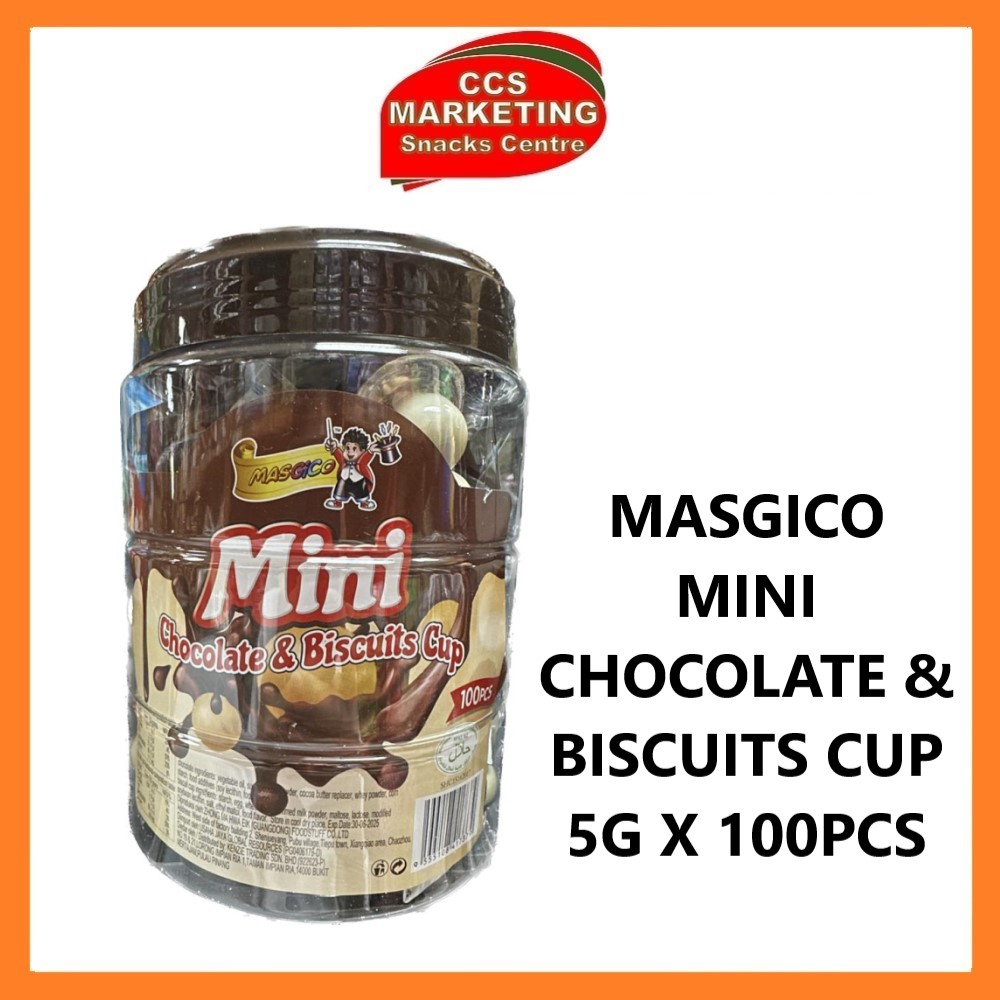 CCS Masgico Mini Chocolate & Biscuit Cup 1Jar ( 5g x 100pcs ) | Shopee ...