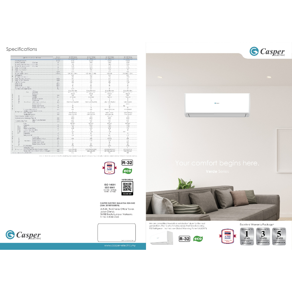 【MURAH】 Casper 1.0HP/1.5HP/2.0HP Non Inverter Wall Mounted Air Cond ...