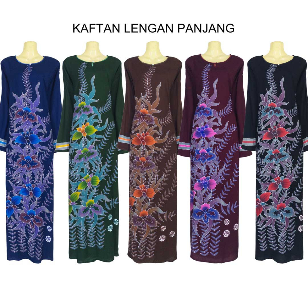 Plus Size Kaftan Lengan Panjang / Baju Tidur Cotton Corak Batik Mutiara ...