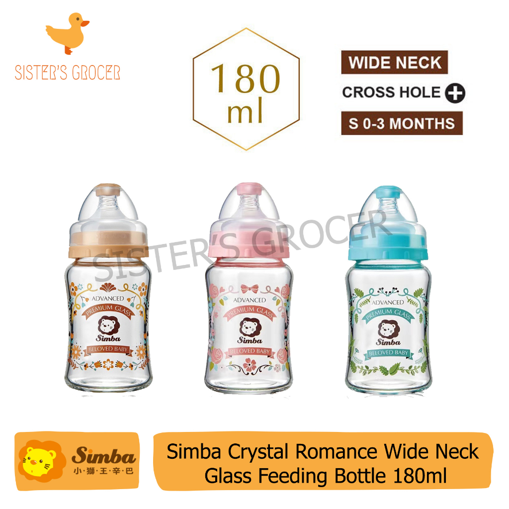 Simba Crystal Romance Wide Neck Glass Feeding Bottle 180ml | Shopee Malaysia