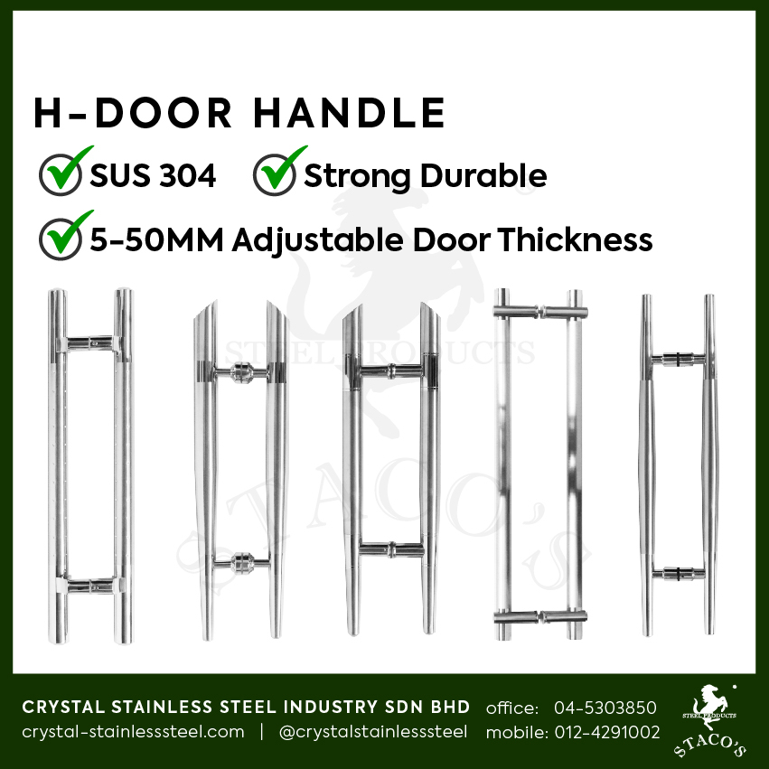 STACOS Stainless Steel 304 H Tempered Glass Wood Door Handle Push Pull ...