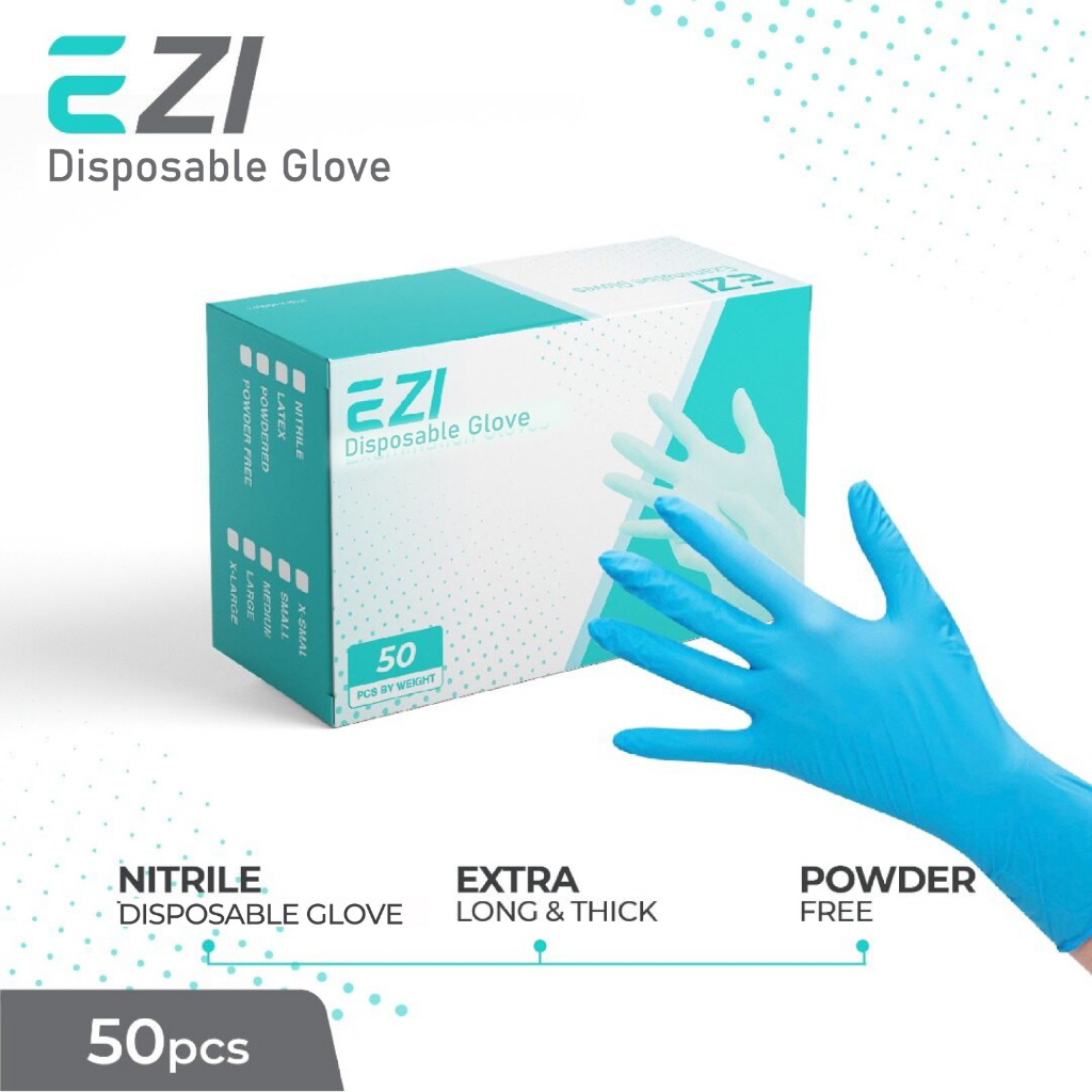 EZI NITRILE 12'' Gloves Powder Free Blue Series 50pcs per box (READY ...