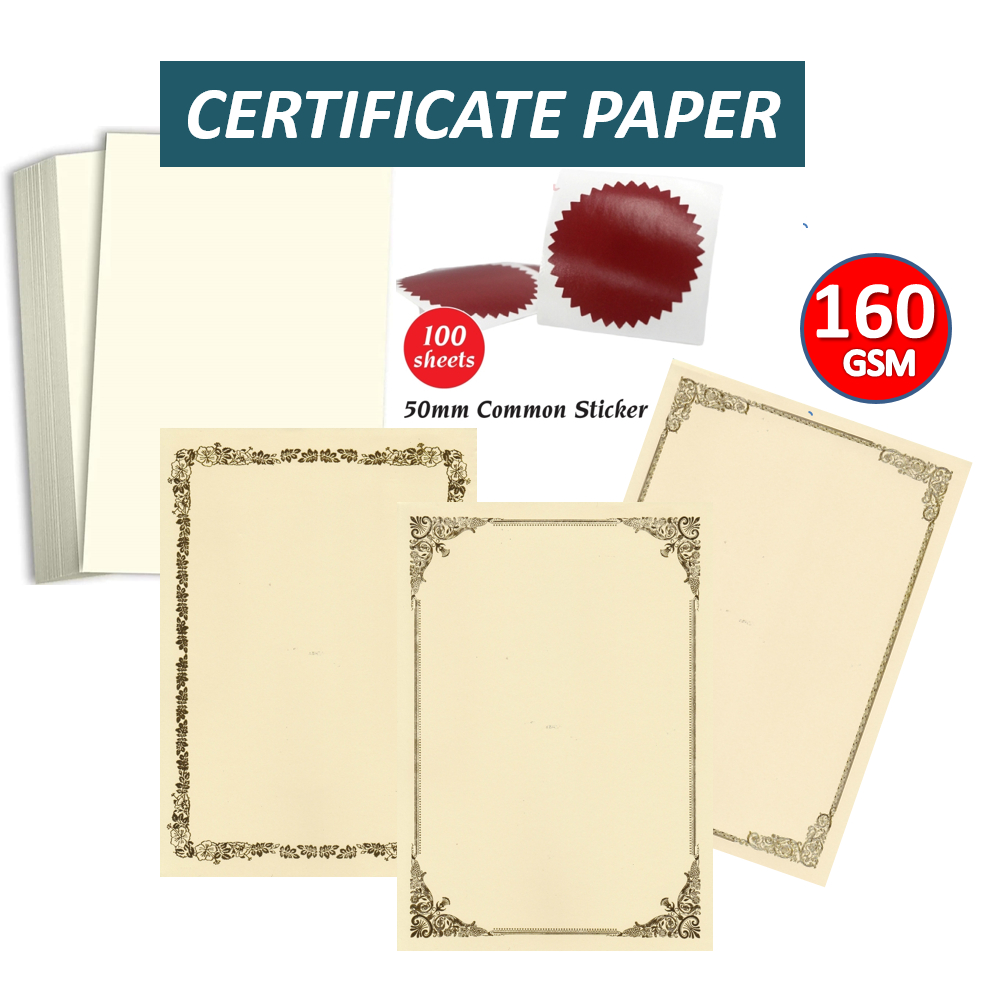 Certificate Paper A4 Ivory160gsm 100 pieces Gold Border / Common Seal ...
