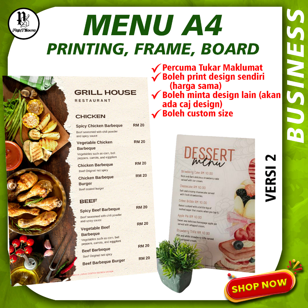 DIY Restaurant Menu Custom Design Printing On Board, Acrylic, Frame ...