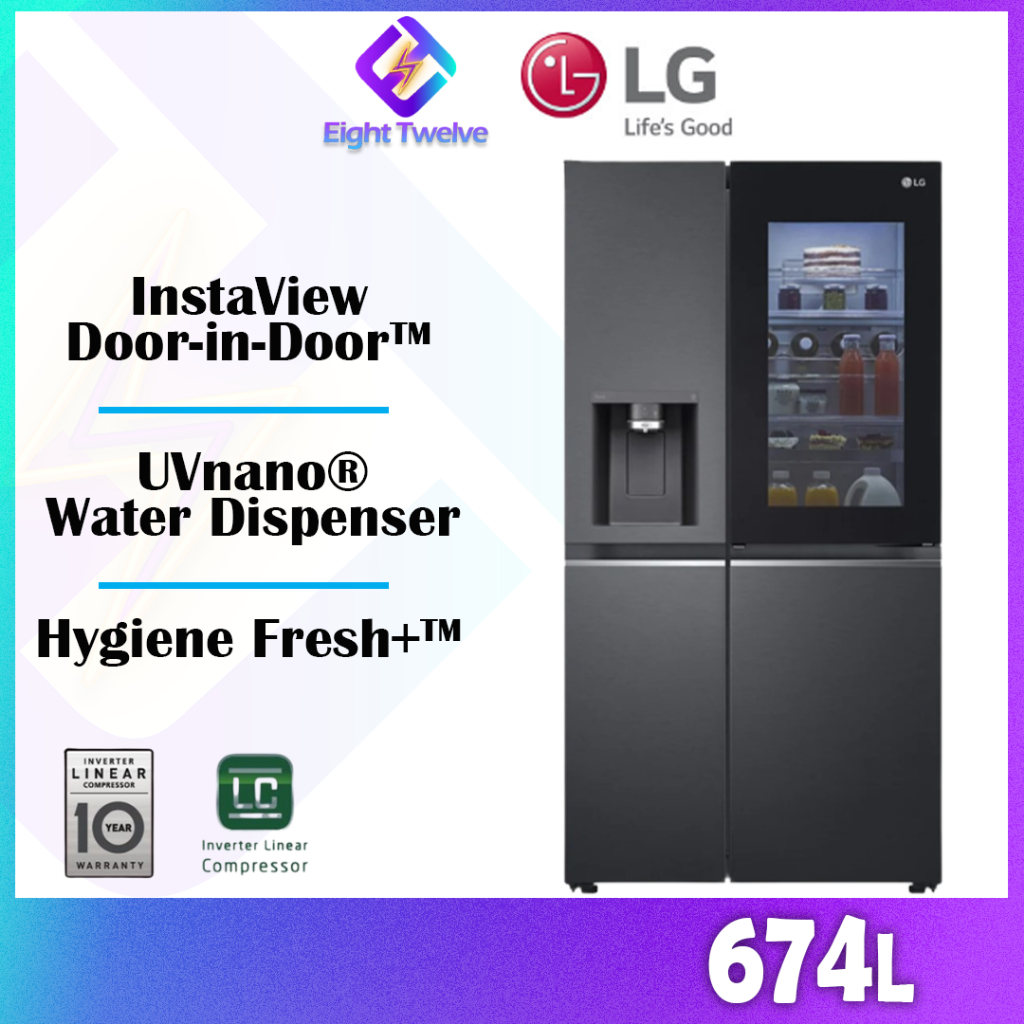 674L LG Side-by-Side Fridge with InstaView & Door-in-Door, Hygiene ...