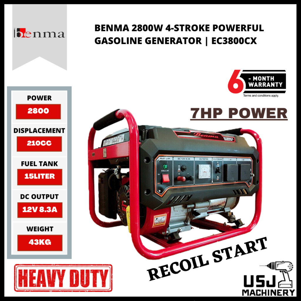 BENMA 2800W 4-Stroke Powerful Gasoline Generator EC3800CX - Heavy Duty ...