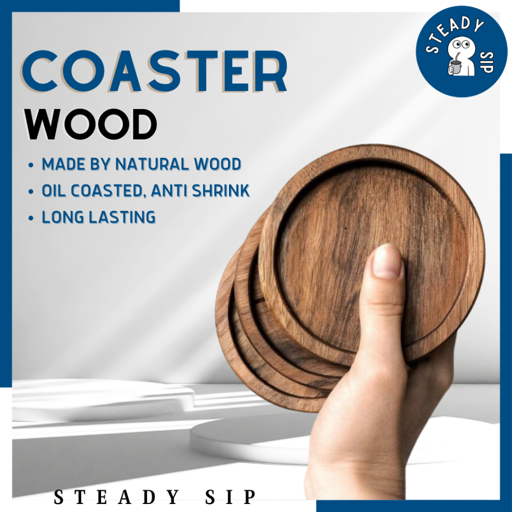 Steady Sip Wood Coaster Glass Cup Square Round Drink Mat Cup Placemat ...