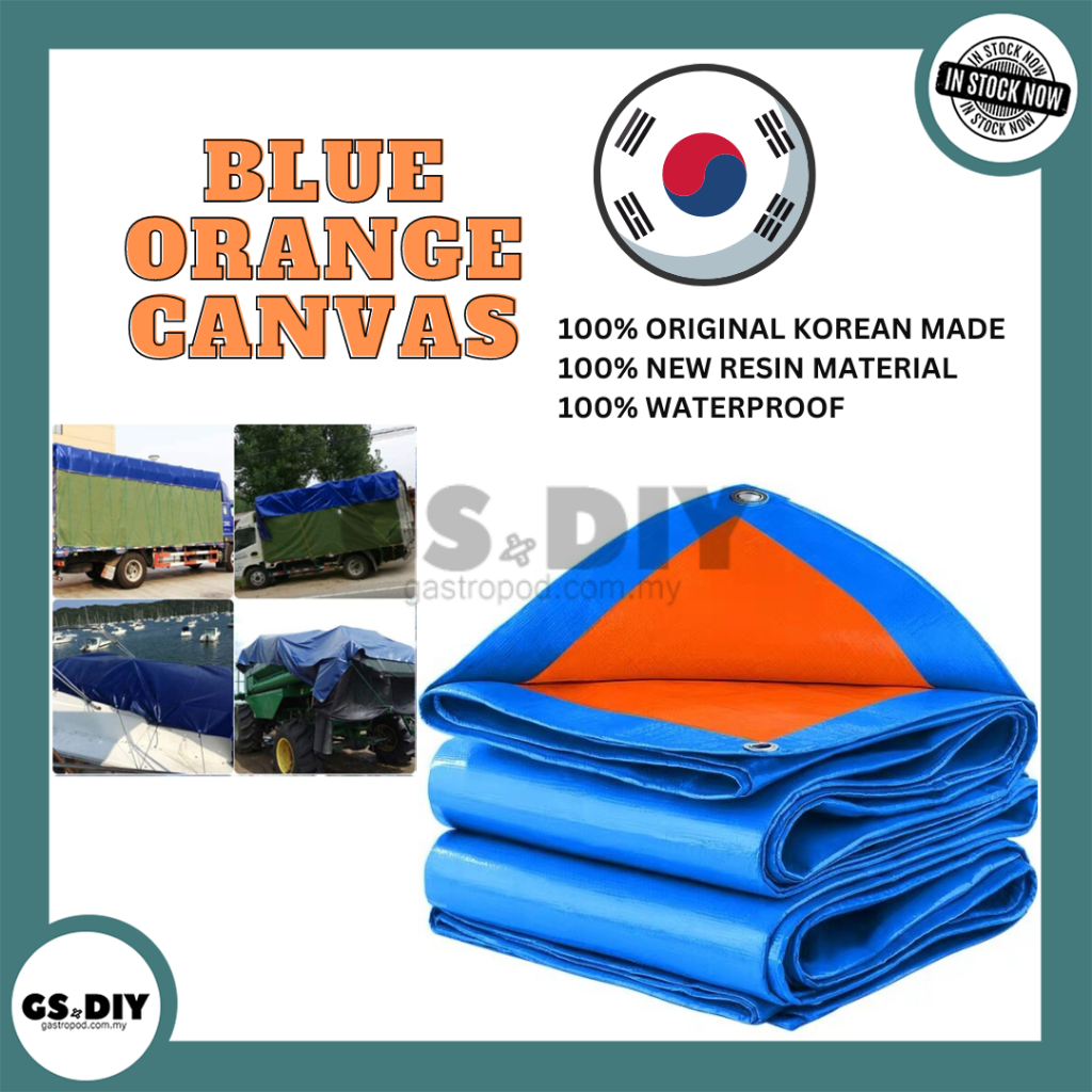 🏷️Blue Orange Waterproof Canvas💢Tarpaulin Sheet Canopy Camping Kanvas ...