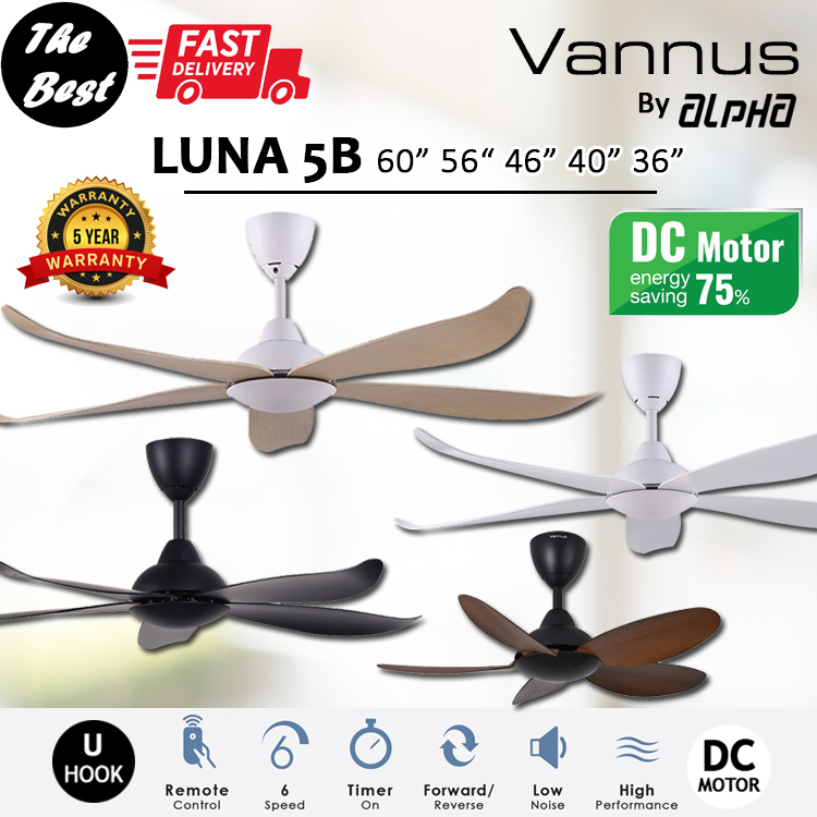 ALPHA VANNUS LUNA 5B 60" 56” 46” 40” 36” Inches DC Motor Remote Ceiling ...