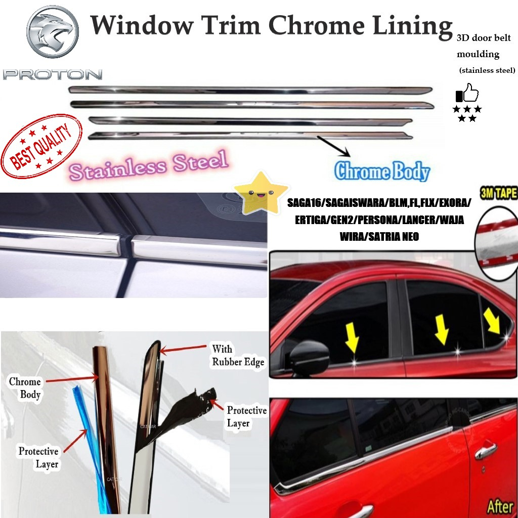 💥Window Chrome Lining / Door Belt Moulding💥PROTON saga persona waja ...