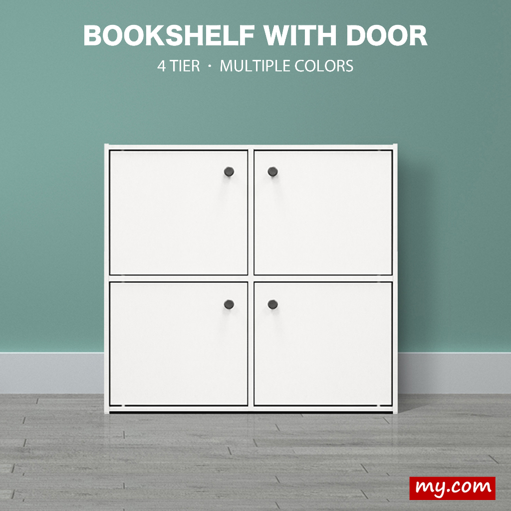 *READY STOCK* 4 Tier Bookshelf with Doors my-com Almari Buku Budak Rak ...