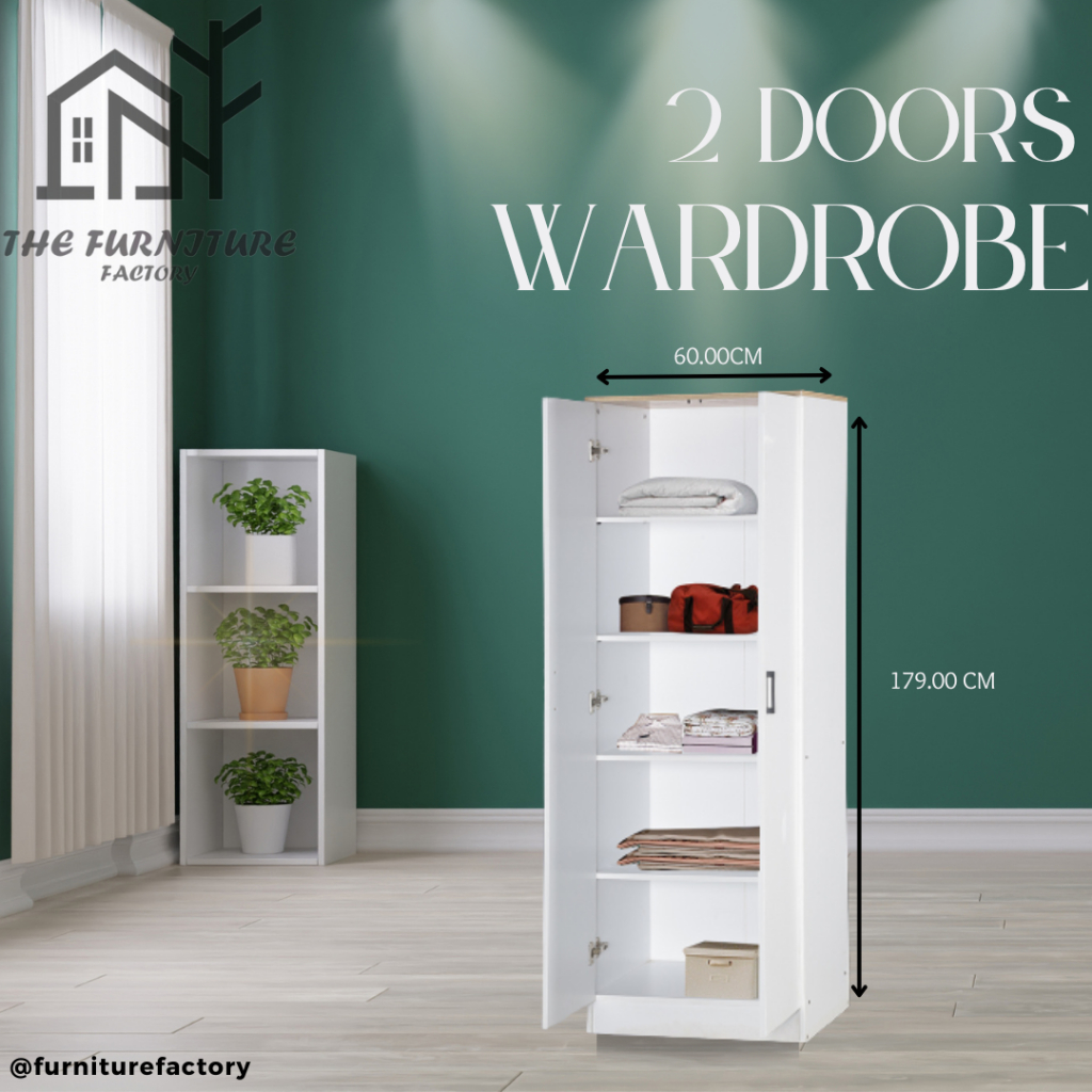 *Ready Stock* 2 Doors Wardrobe / Wooden Wardrobe Cabinet / Almari Baju ...