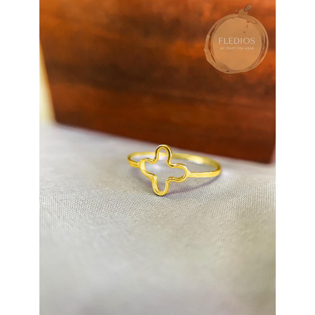 FLEDIOS Cincin Clover Emas 916 Bentuk Clover / FLEDIOS 916 Gold Clover ...