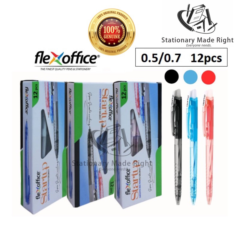 FLEXOFFICE STARTUP BALL PEN RETRACTABLE BALL PEN 0.5MM / 0.7MM 12PCS ...