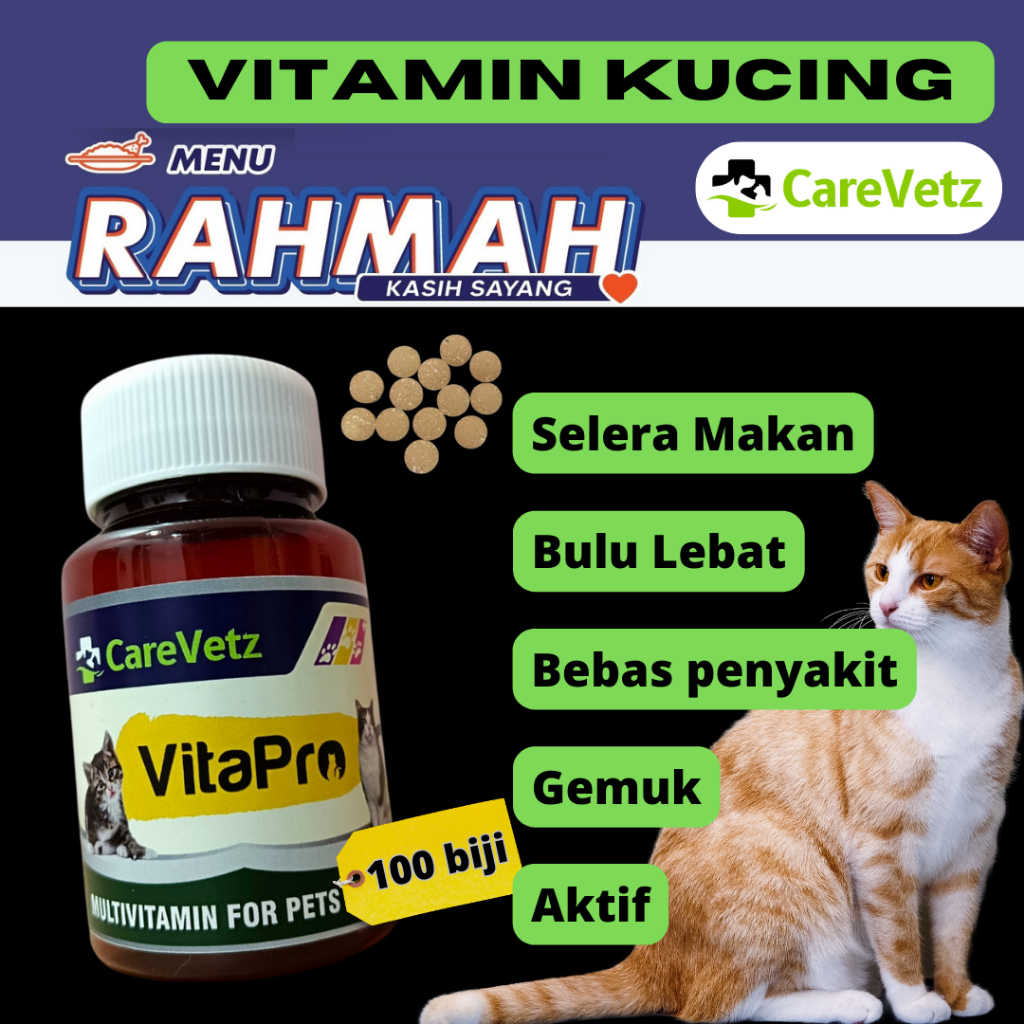 SmartCat Vitapro Cat Vitamin Kucing RAHMAH 100 biji Gemuk Sihat Bulu ...
