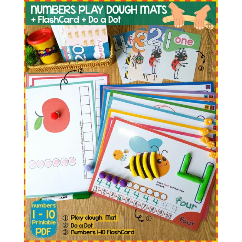[SOFTCOPY] Number Play Dough Mat Number Flash Card Tracing Mat Play Doh ...
