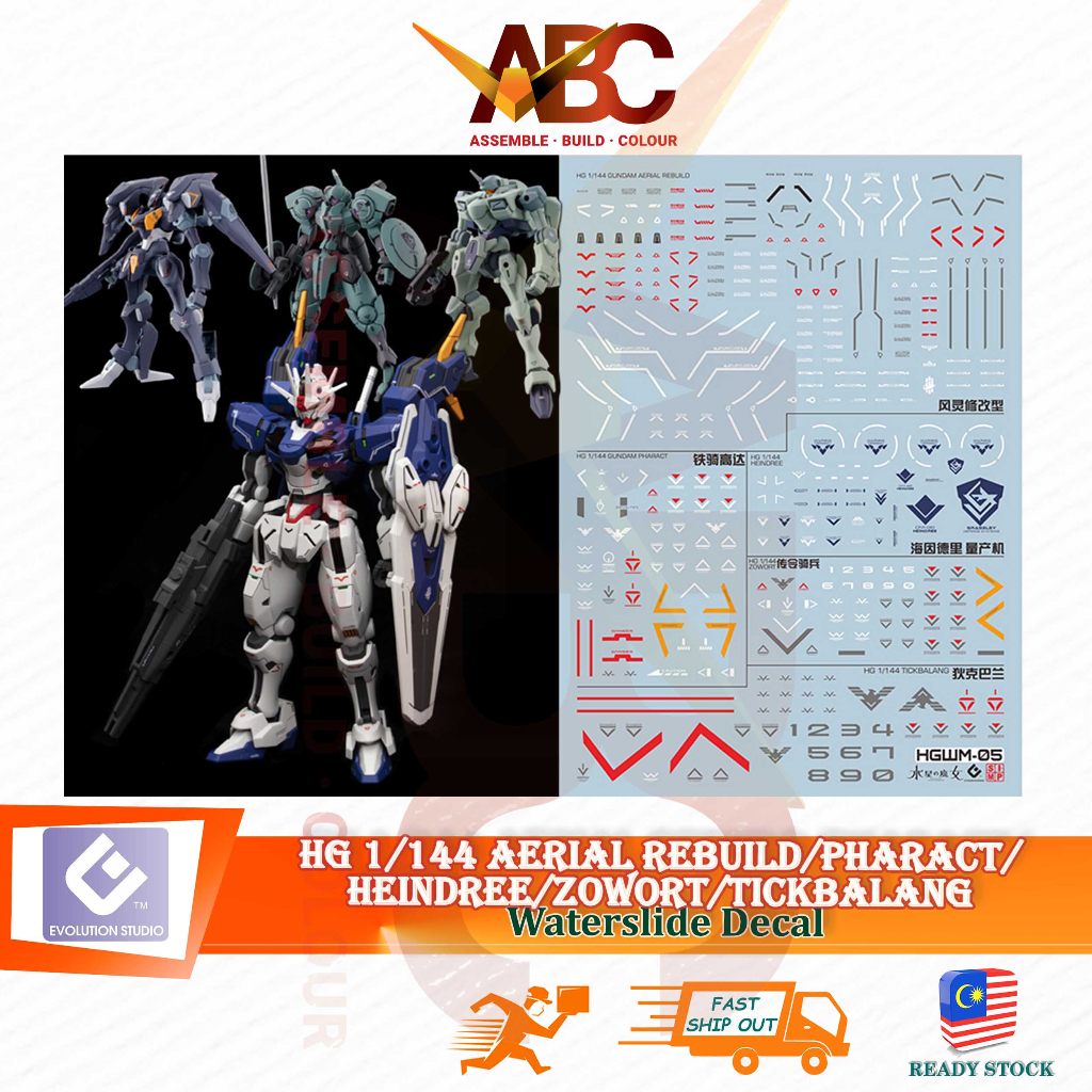 (Evo) Waterslide Decal - HG 1/144 Aerial Rebuild/Pharact/Heindree/Zowort/Tickbalang (Fluo) Model ...