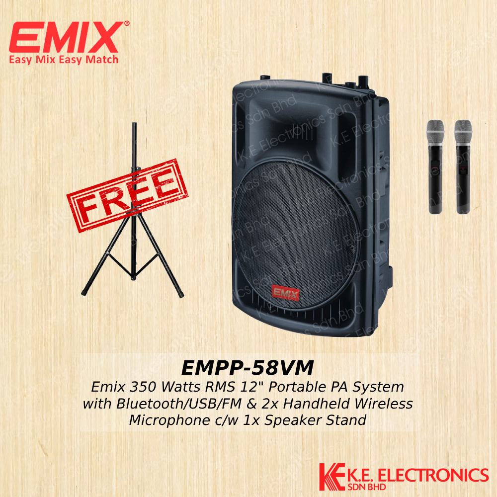 Emix EMPP-58VM 350 RMS Watts 12" Portable PA System with Bluetooth/USB ...
