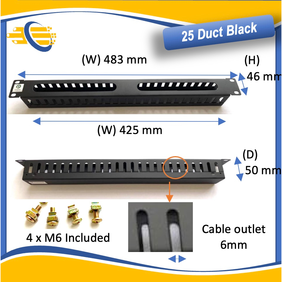 1U Metal Cable Management - 12 / 25 Wiring Duct, 19" Inch Panel c/w ...