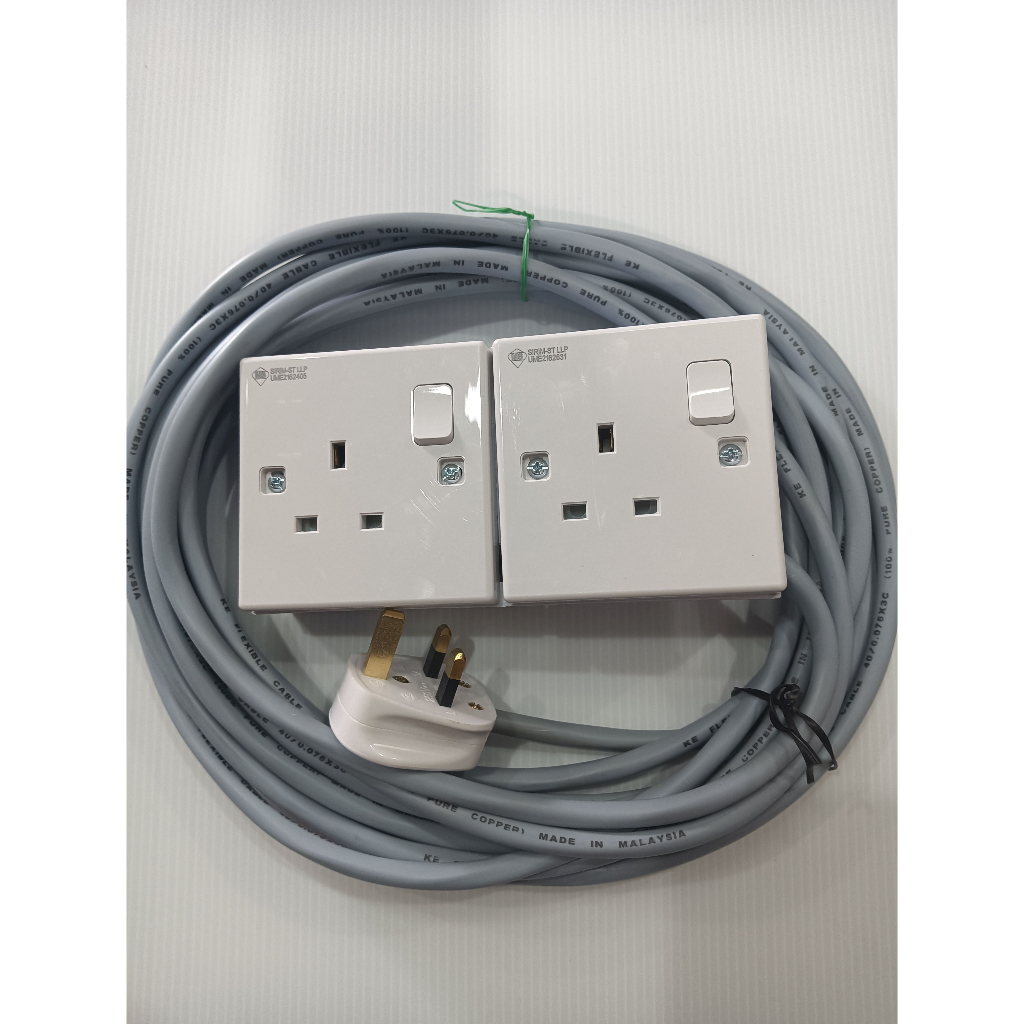 EXTENSION CABLE 3 CORE WITH 2 SWITCH SOCKET | Shopee Malaysia