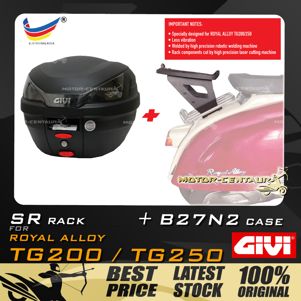 SET KOMBO KOTAK/BOX GIVI B27/B270/B32/B33/B42/B45/E43 TOP CASE + GIVI ROYAL ALLOY TG200/TG250 SR ...