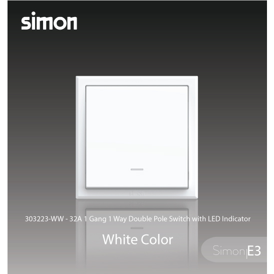Simon E3 Series 32A 1 Gang 1 Way Double Pole Switch With LED Indicator ...
