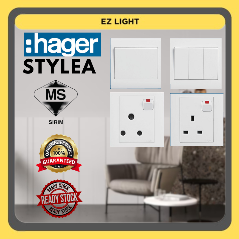 Hager Stylea Switch 1G 2G 3G 13A 15A Socket Big Rocker Suis Rumah White ...