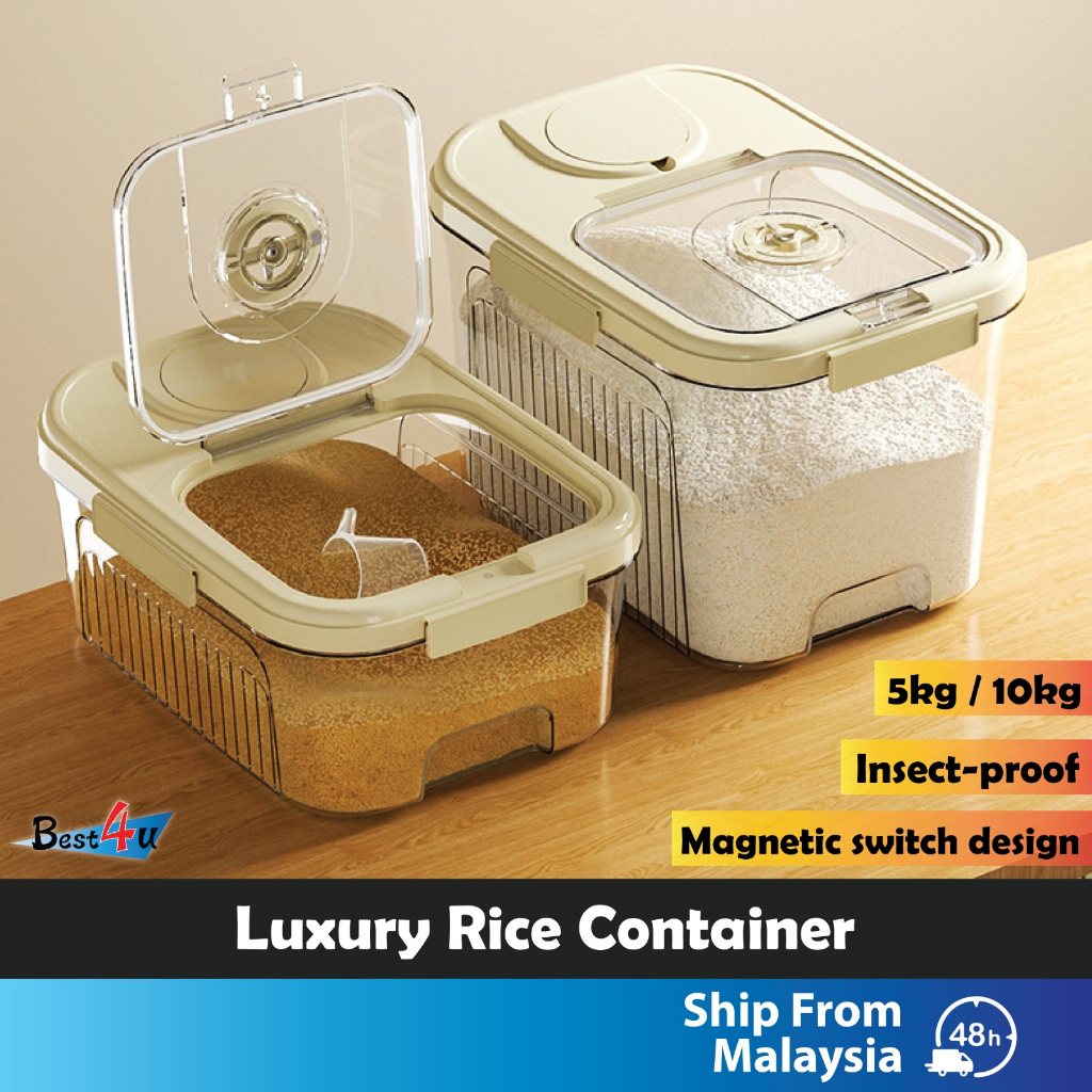 BEST4U 5/10KG Luxury Rice Storage Box Insect-proof Sealed Food Moisture ...